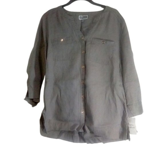 JM Collection | Tops | Jm Collection Linen Shirt Sz 8 Buttons Gold ...